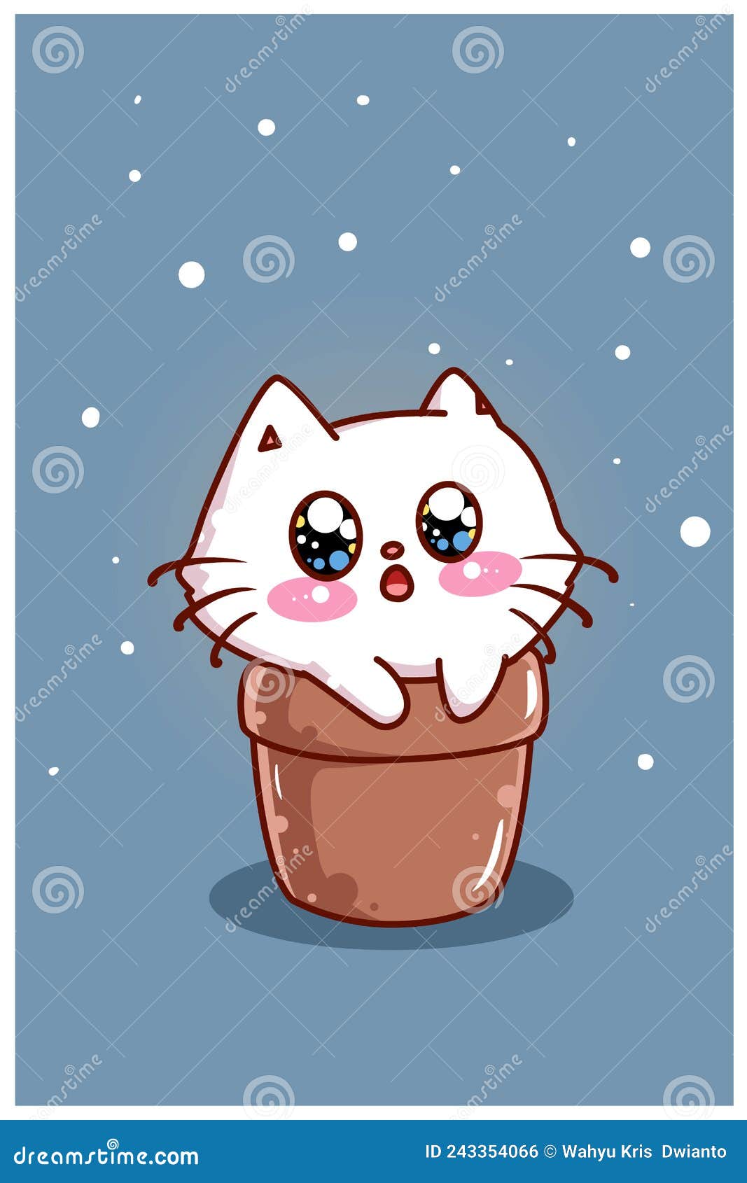 Cute and Happy Cat in the Pot Cartoon Illustration Stock Vector ...