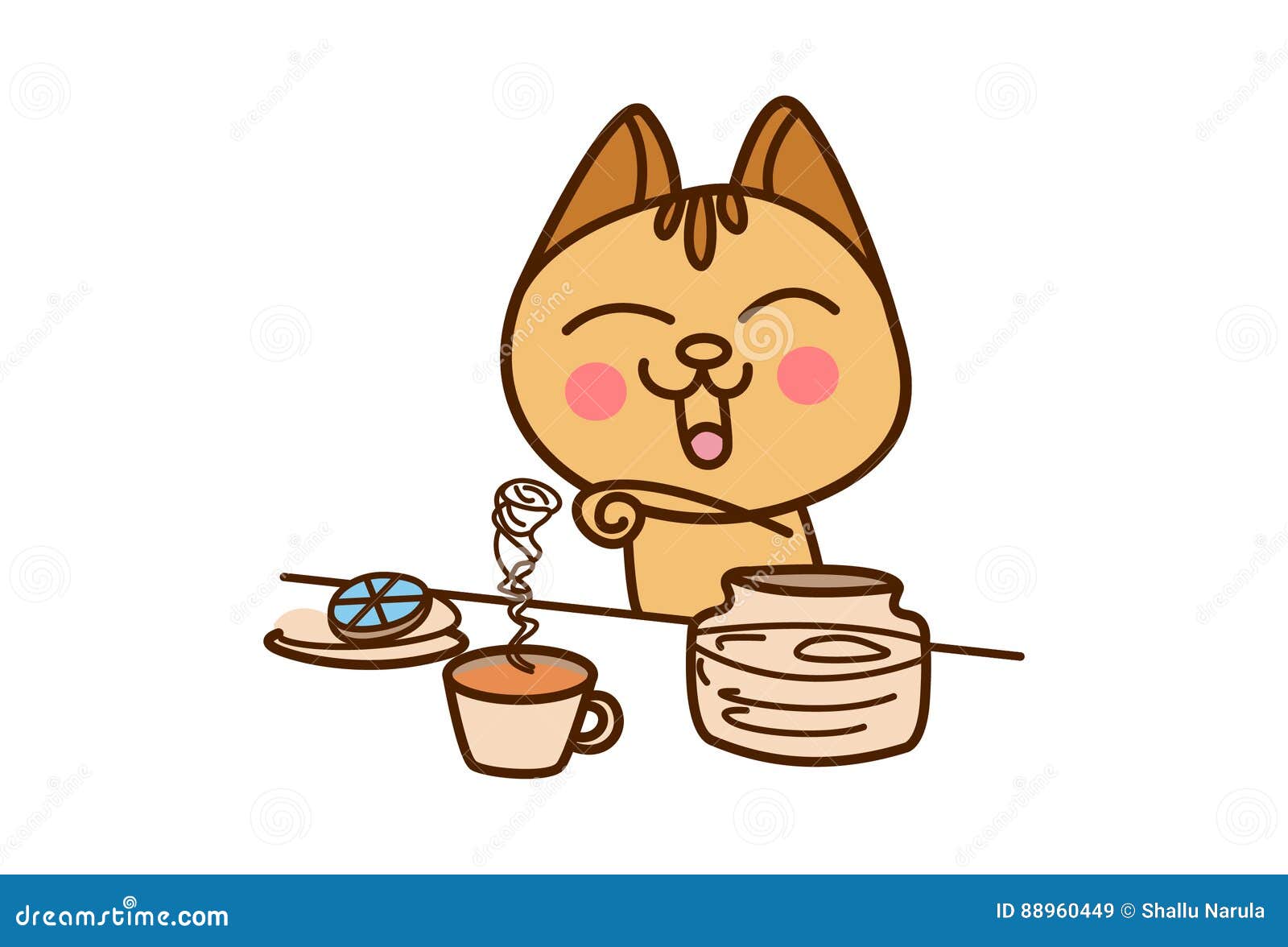 Cute Happy Cat Pouring Sugar in Cup of Tea. Stock Illustration ...