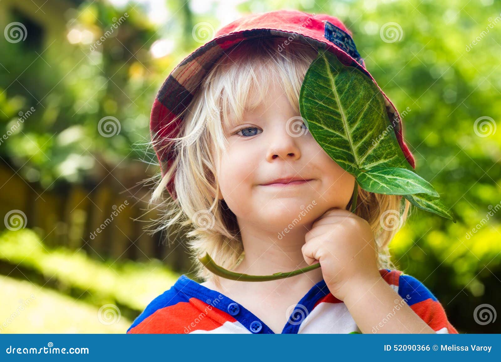Cute Happy Child Holding a Leaf Stock Photo - Image of green ...