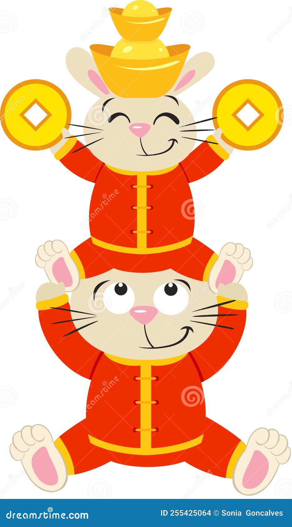 Cute Happy Chinese Zodiac Rabbits Stock Vector - Illustration of bunny ...