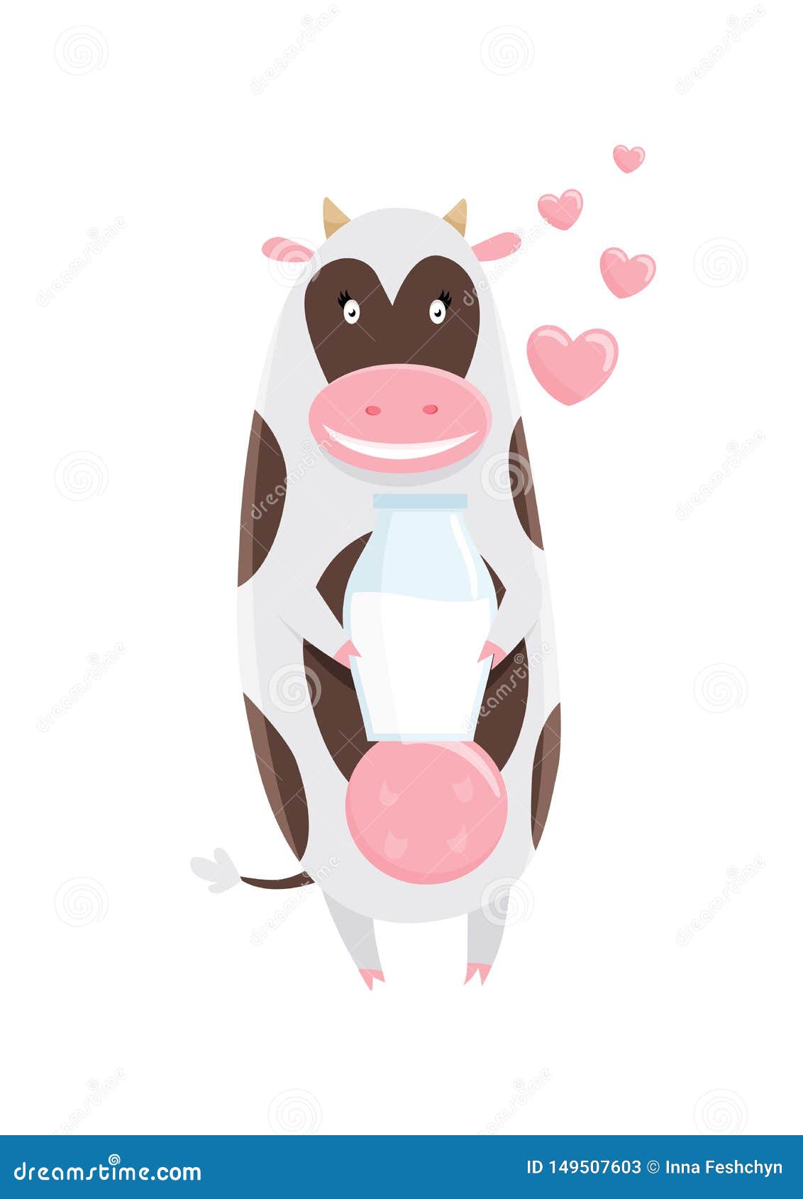 Cute Happy Cow Cartoon with Milk Bottle. Stock Vector - Illustration of ...