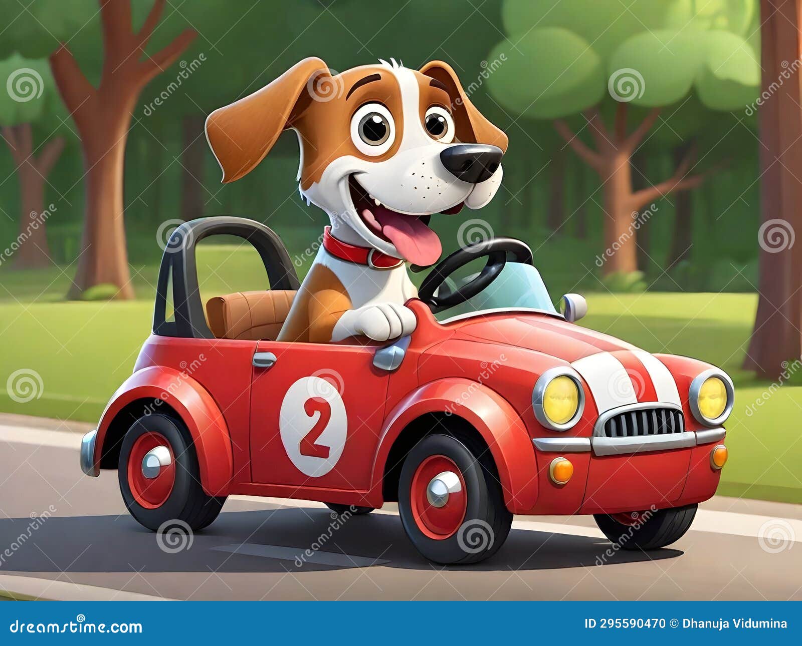 Cute Happy Dog Driving Car Having Fun Stock Illustration - Illustration ...