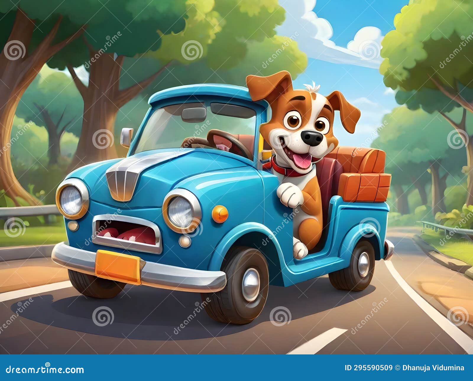 Cute Happy Dog Driving Car Having Fun Stock Illustration - Illustration ...