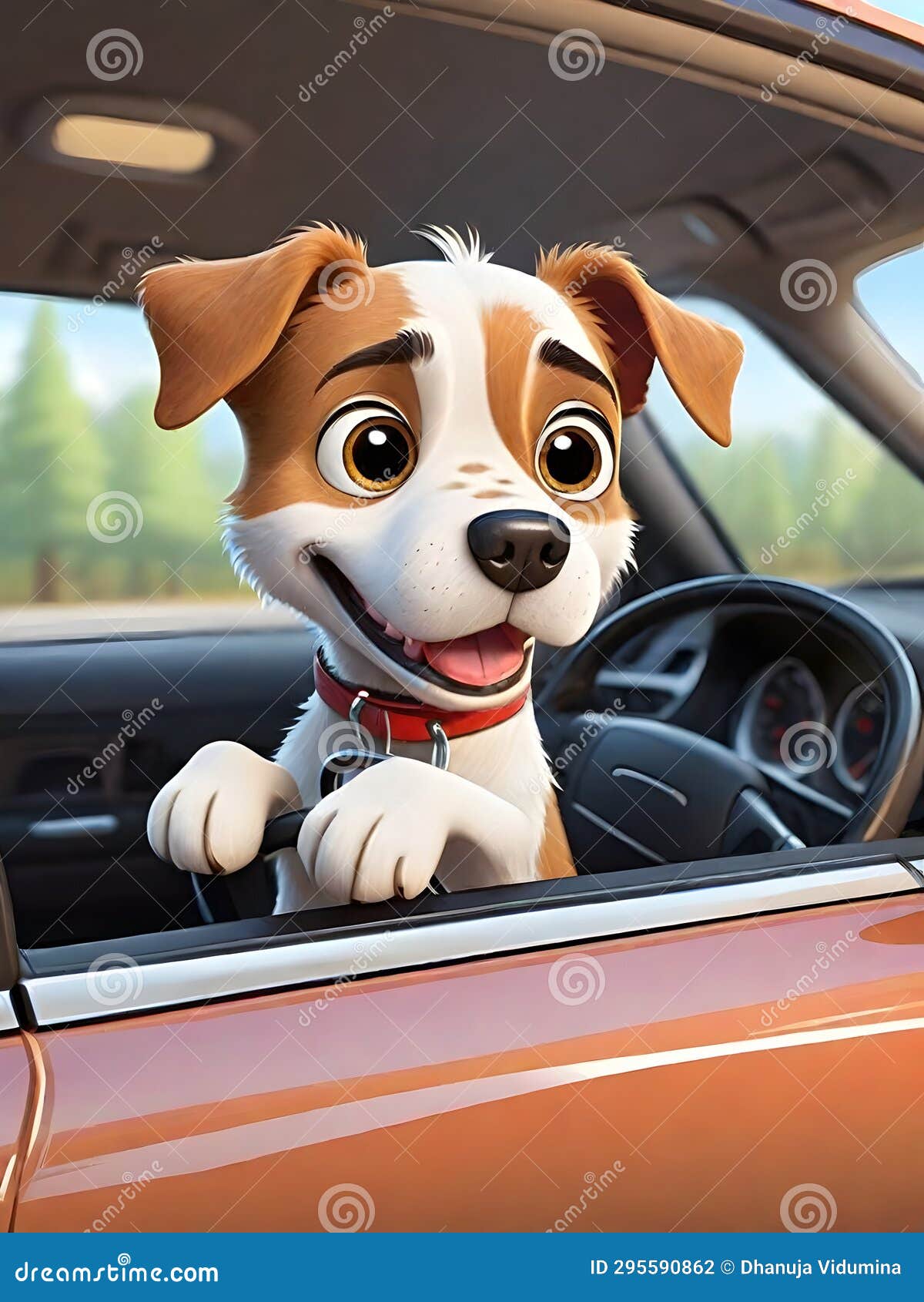 Cute Happy Dog Driving Car Having Fun Stock Illustration - Illustration ...