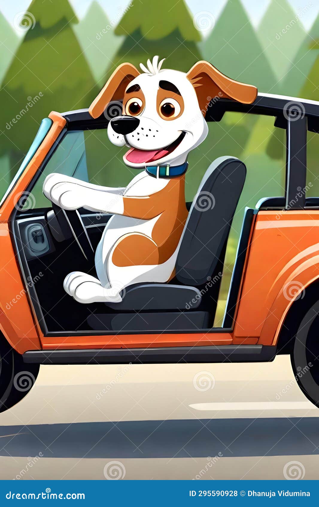 Cute Happy Dog Driving Car Having Fun Stock Illustration - Illustration ...