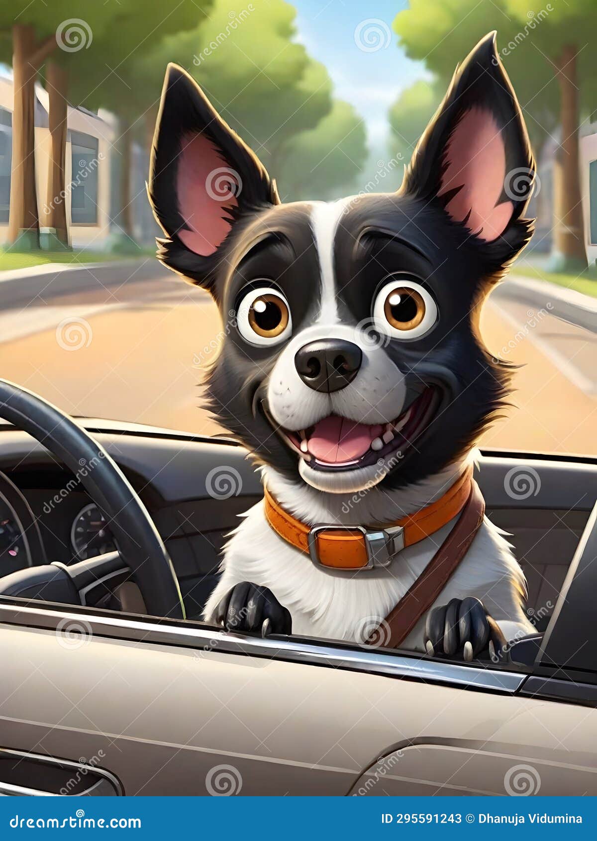 Cute Happy Dog Driving Car Having Fun Stock Illustration - Illustration ...