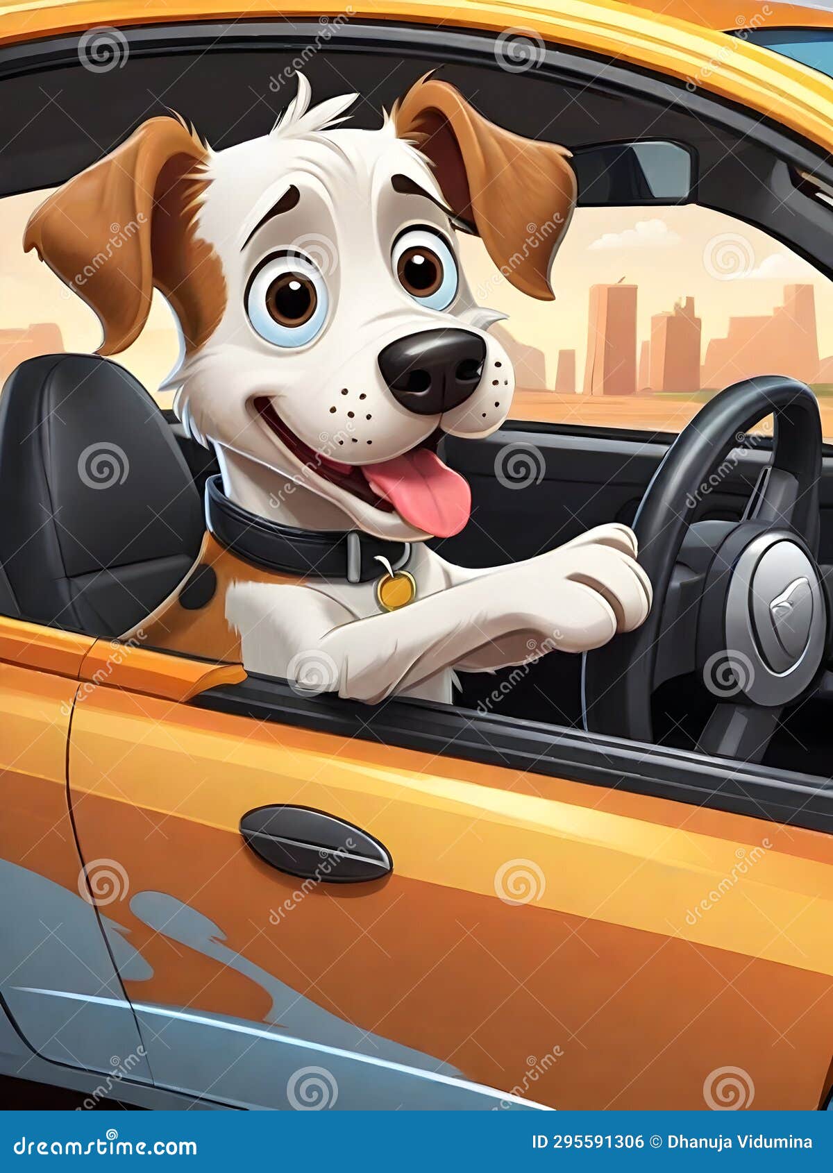 Cute Happy Dog Driving Car Having Fun Stock Illustration - Illustration ...