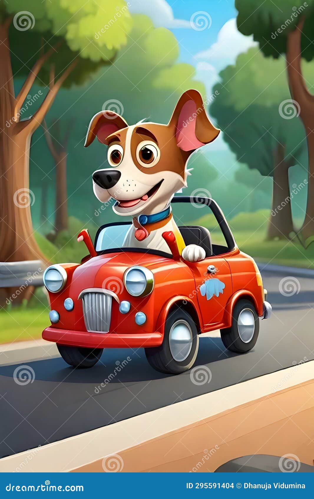 Cute Happy Dog Driving Car Having Fun Stock Illustration - Illustration ...
