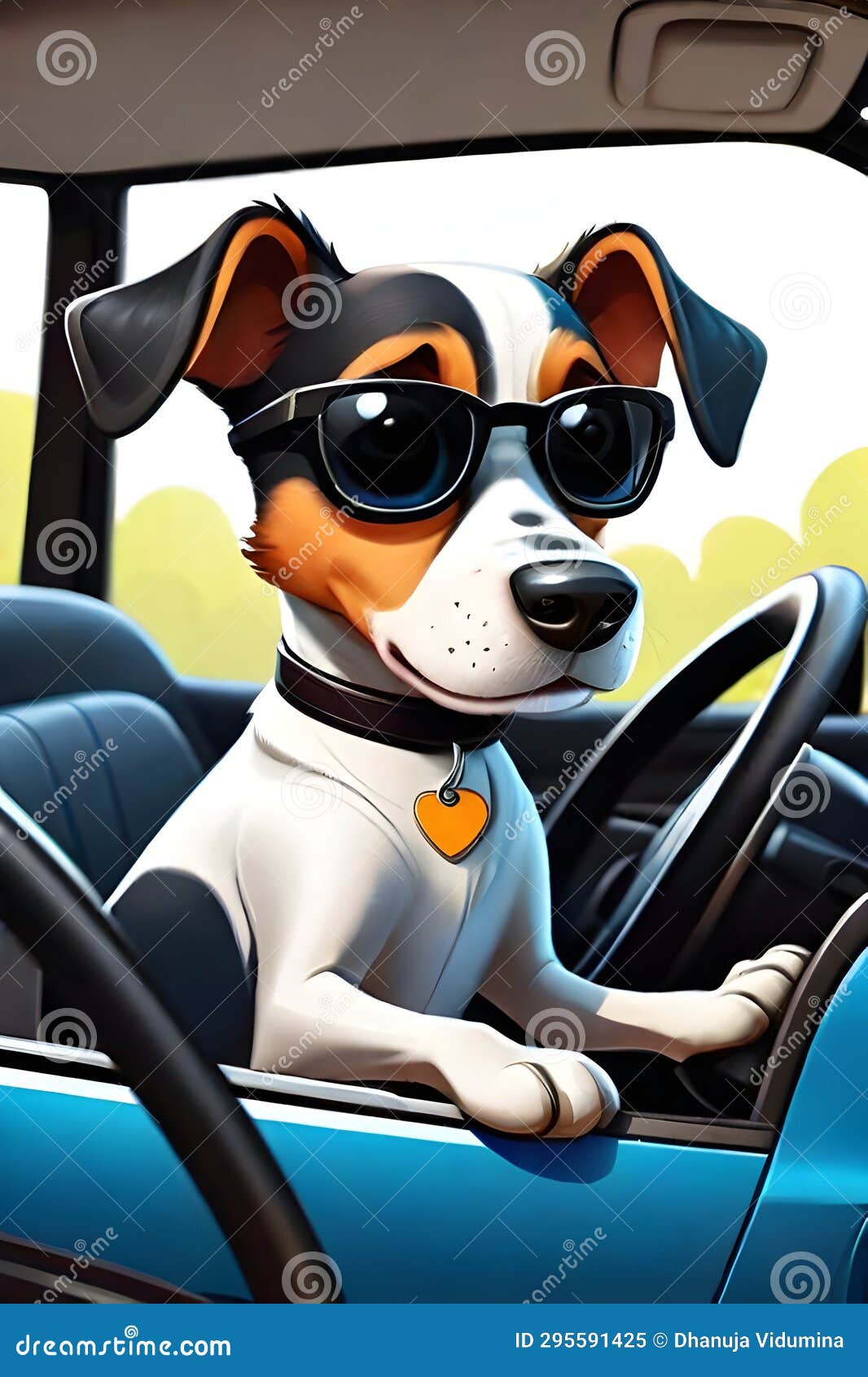 Cute Happy Dog Driving Car Having Fun Stock Illustration - Illustration ...