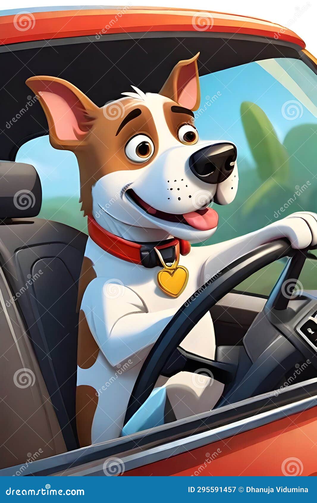 Cute Happy Dog Driving Car Having Fun Stock Illustration - Illustration ...