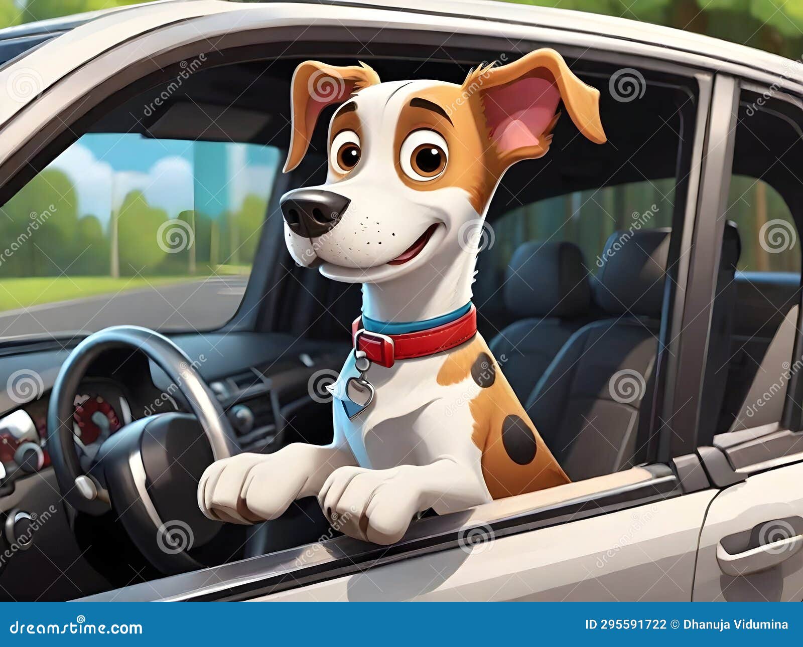 Cute Happy Dog Driving Car Having Fun Stock Illustration - Illustration ...