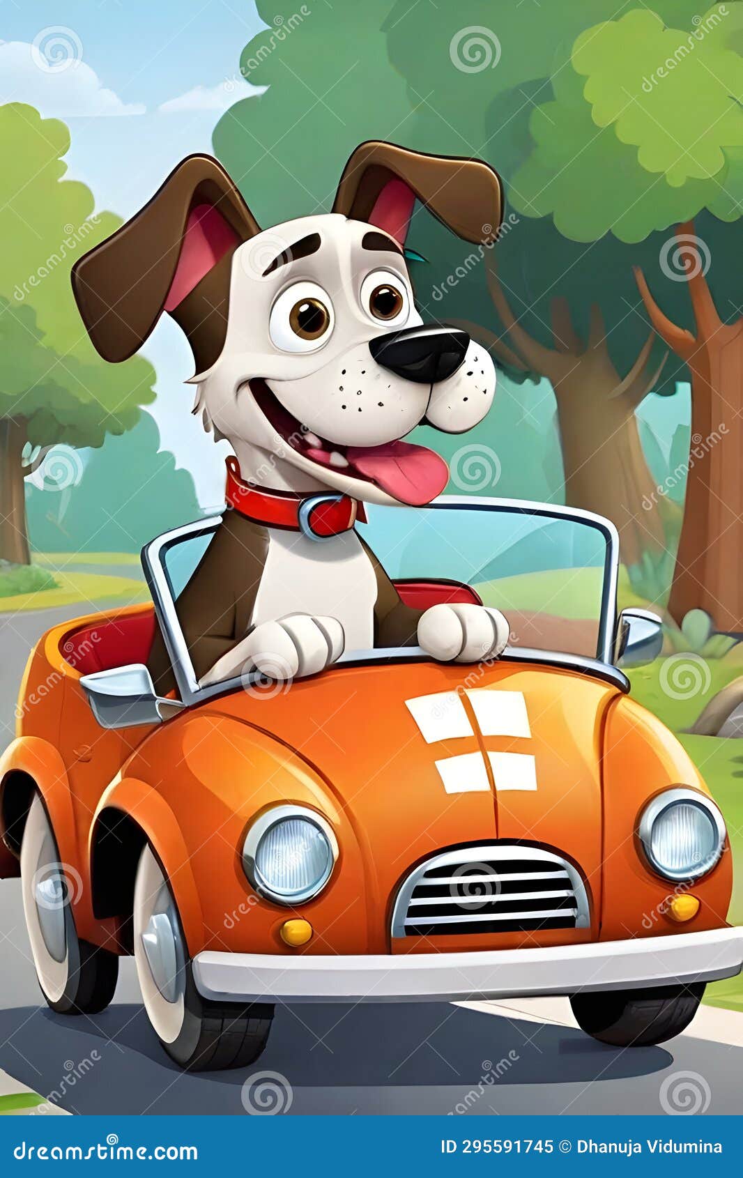 Cute Happy Dog Riding Car Having Fun Stock Illustration - Illustration ...
