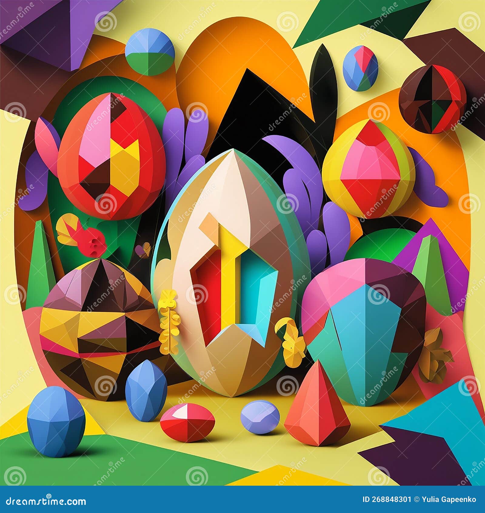 Cute Happy Easter in Cubism Style. Illustration Generative AI Stock ...