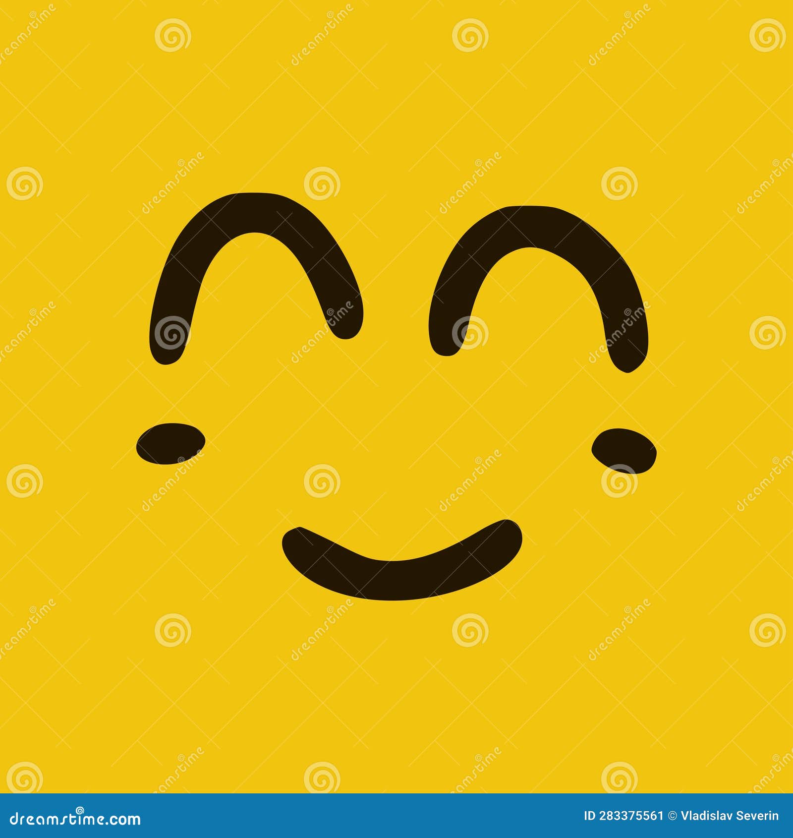 Cute Happy Face Emoticon in Doodle Style Yellow Background Stock ...
