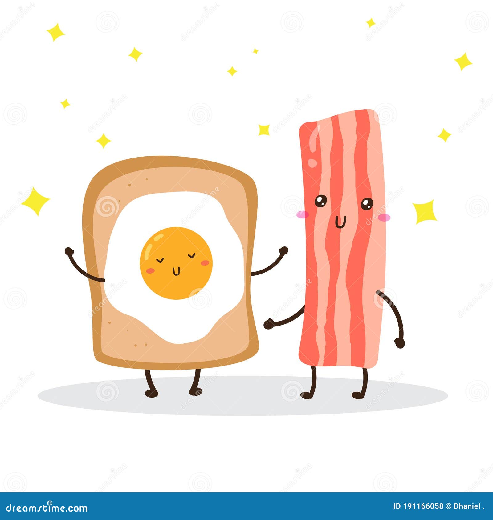 Cute Happy Fried Egg on Bread and Bacon Characters Vector Design Stock ...