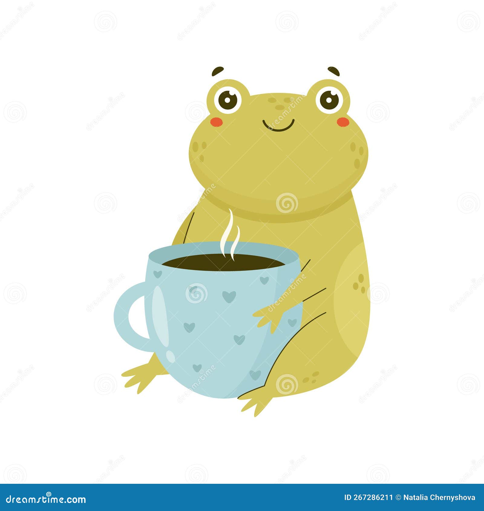 Cute Happy Frog Sitting with a Cup of Coffee Stock Vector ...