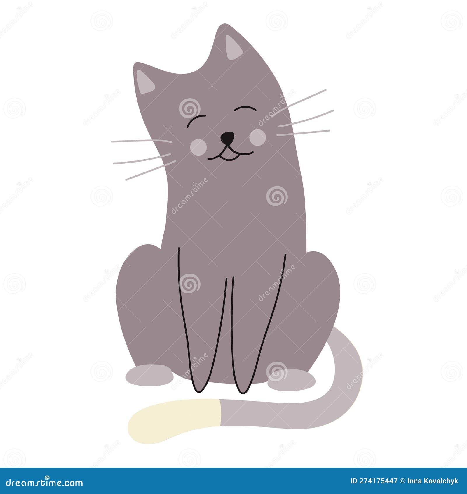 Cute, Happy, Funny, Gray Cat. Flat Vector Illustration Stock Vector ...