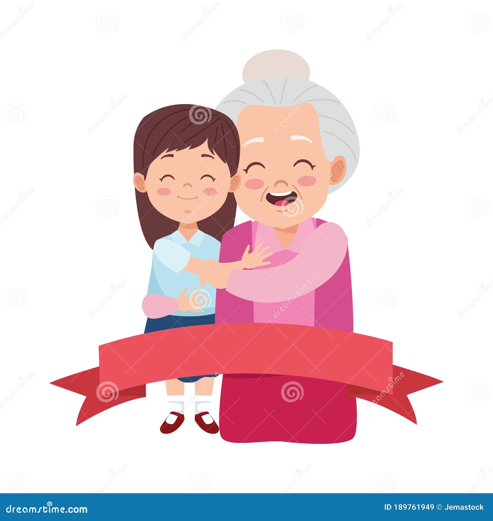 Cute Happy Grandmother With Granddaughter Characters Stock Vector