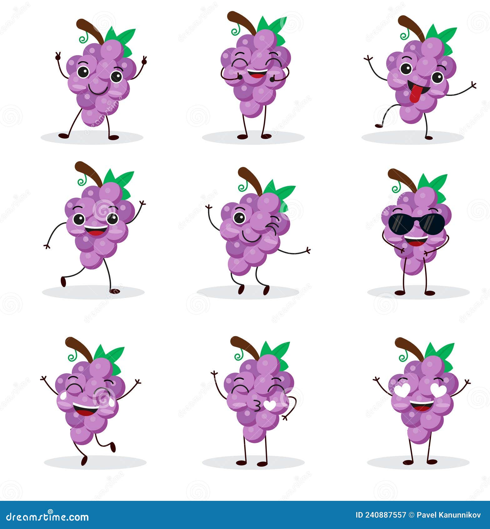 Cute Happy Grape Character. Funny Fruit Emoticon in Flat Style Stock ...