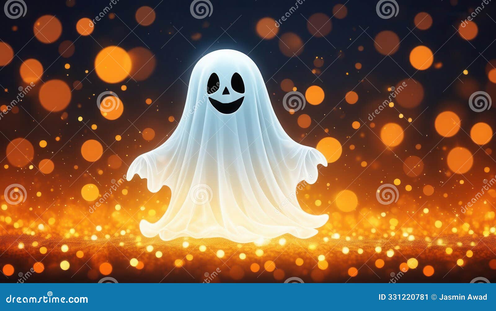 Cute Happy Halloween Ghost with Copy Space Stock Illustration ...