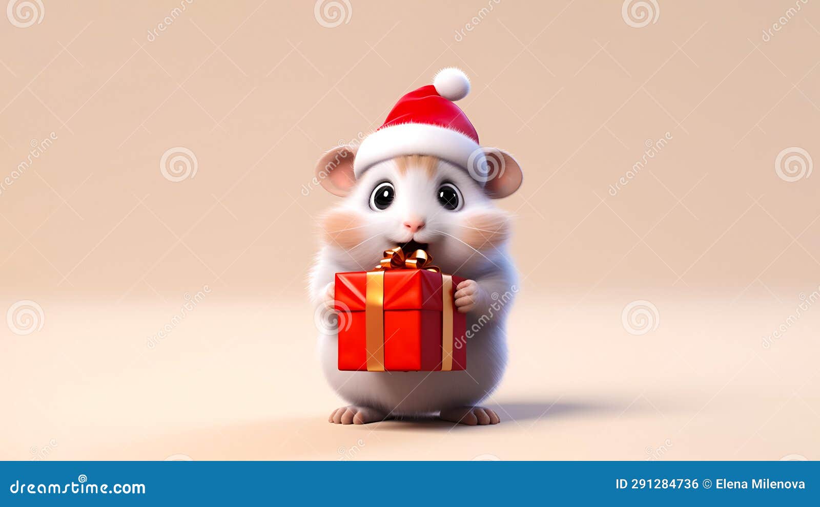 Cute Happy Hamster in Santa Hat with a Present Stock Photo - Image of ...