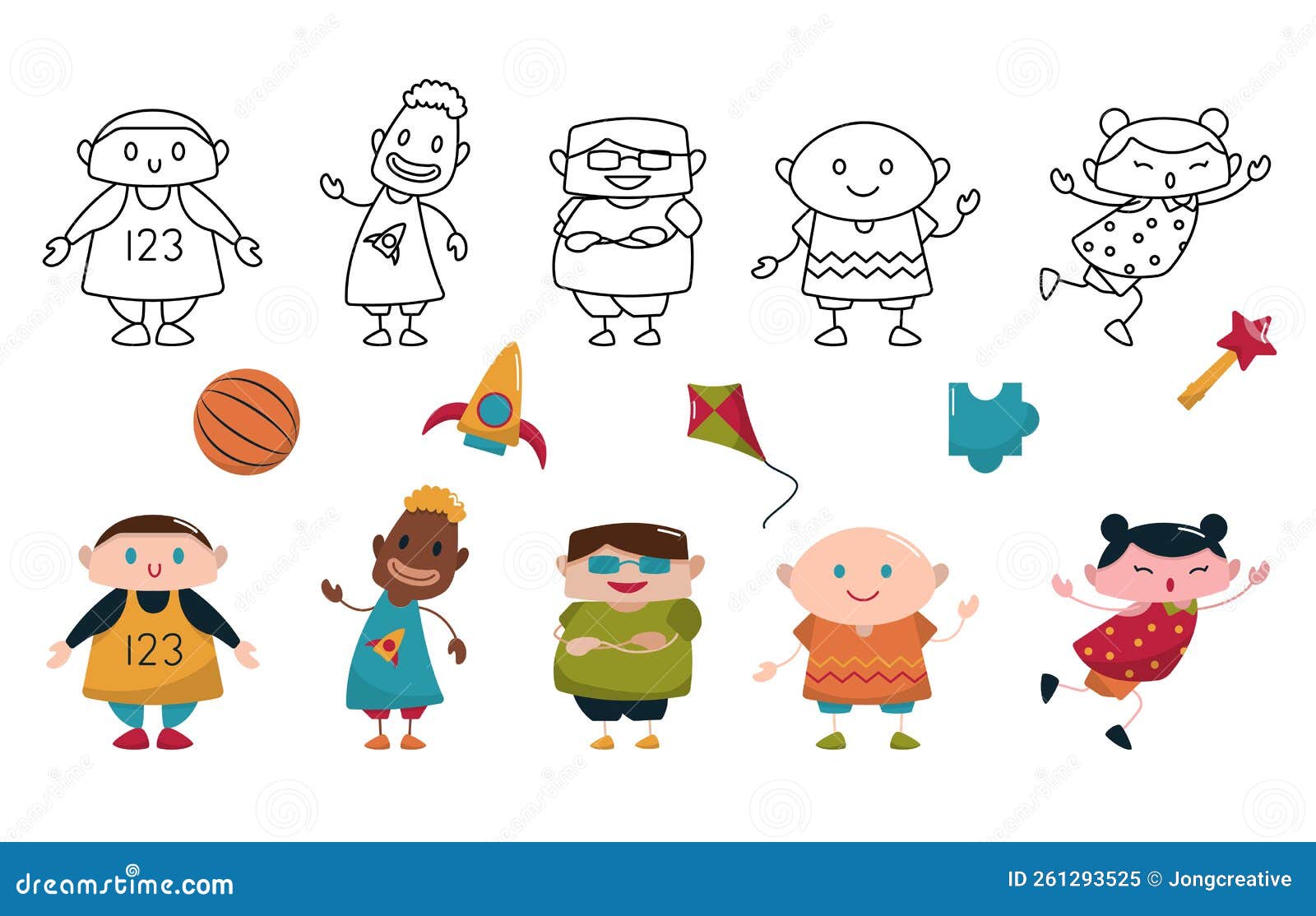 Cute Happy Kids Children Day Elements Set Stock Vector - Illustration ...