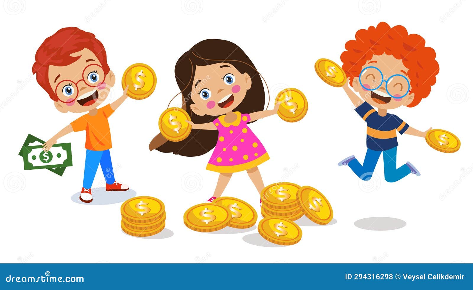Cute Happy Kids Holding Coins Stock Illustration - Illustration of ...