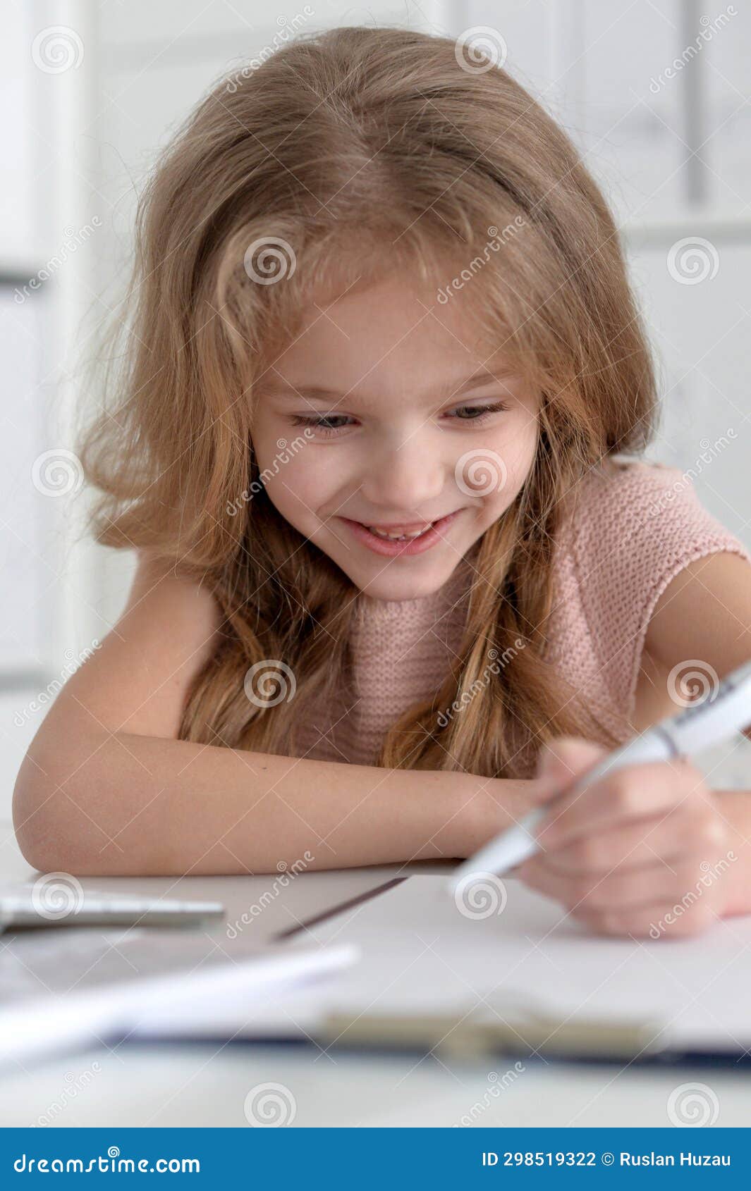 Cute and Happy Little Girl Children Using Laptop Computer Stock Photo ...