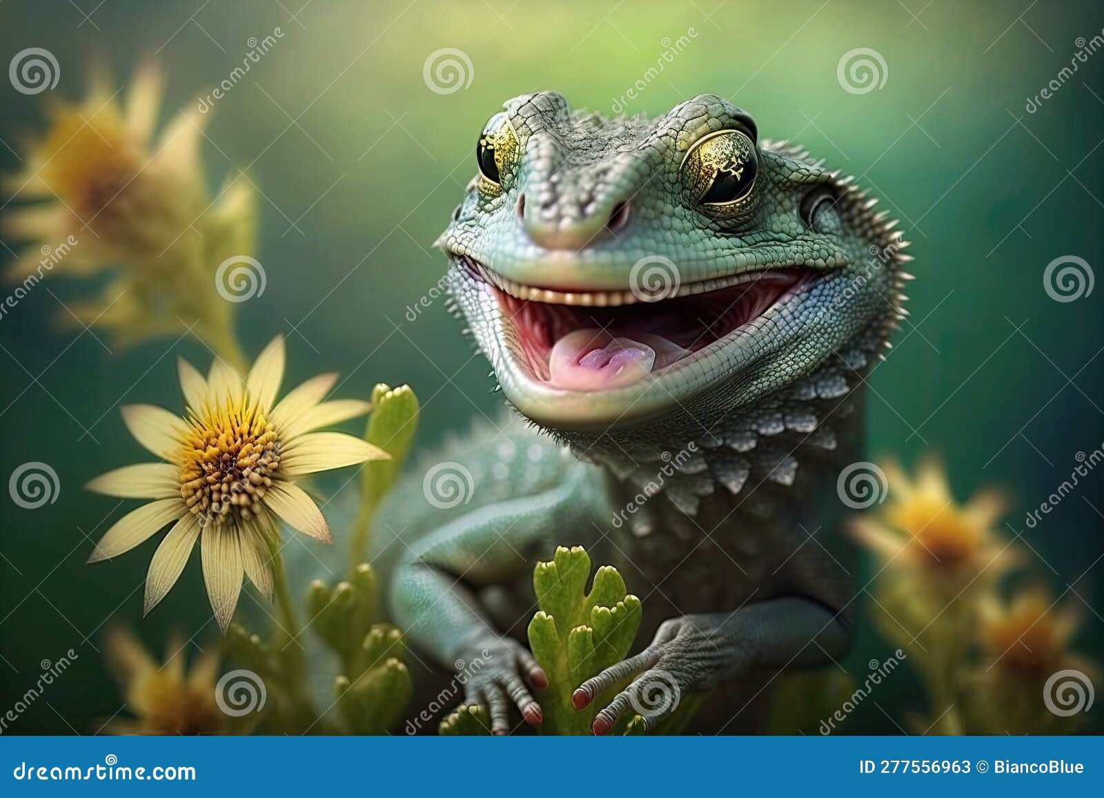 A cute happy lizard stock image. Image of blur, flora - 277556963