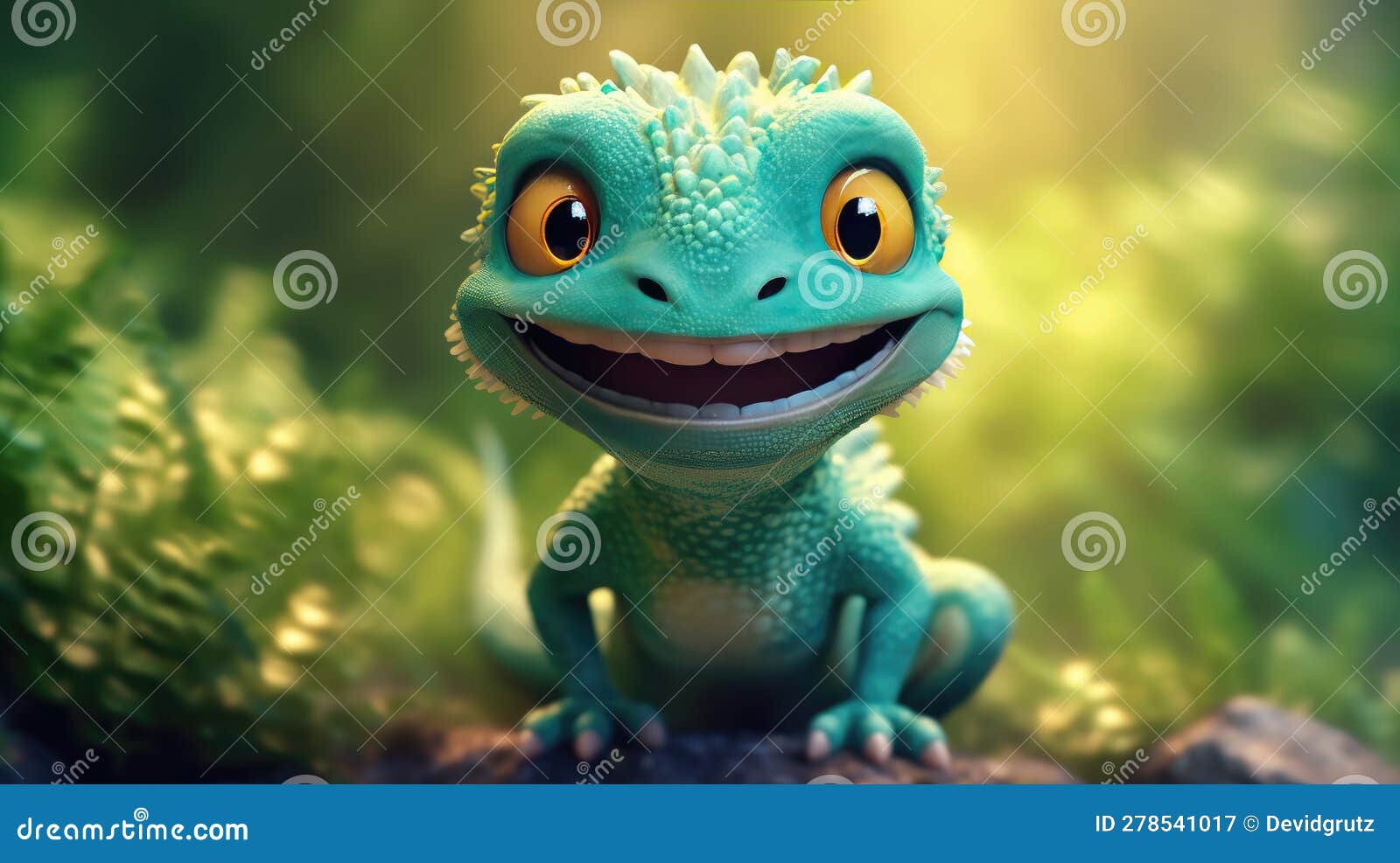 A Cute Happy Lizard. Generative AI Stock Illustration - Illustration of ...