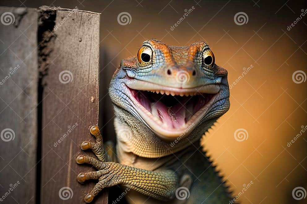 A cute happy lizard stock illustration. Illustration of flora - 278138054