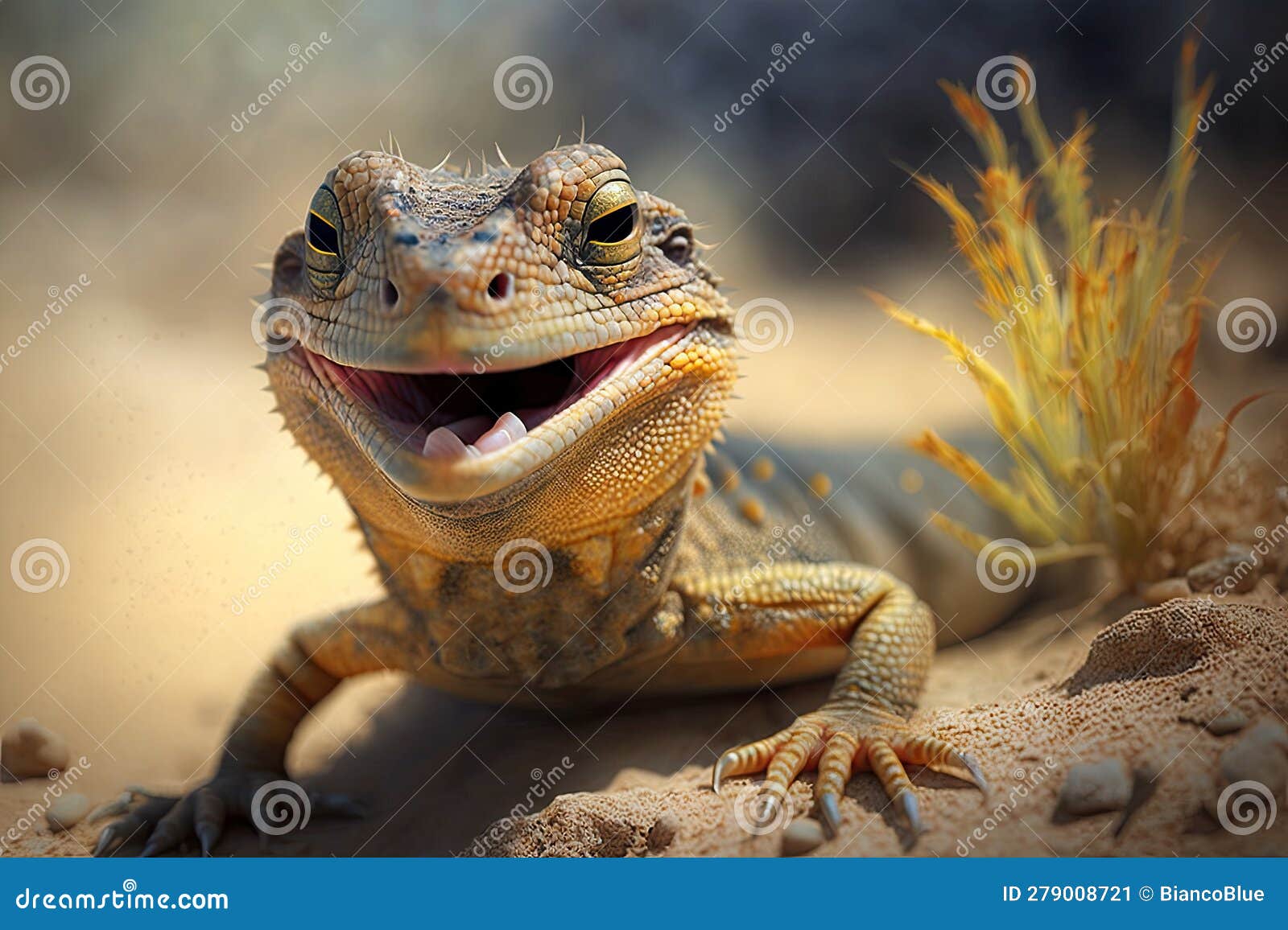 A cute happy lizard stock illustration. Illustration of flower - 279008721
