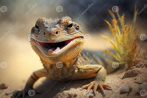 A cute happy lizard stock illustration. Illustration of flower - 279008721