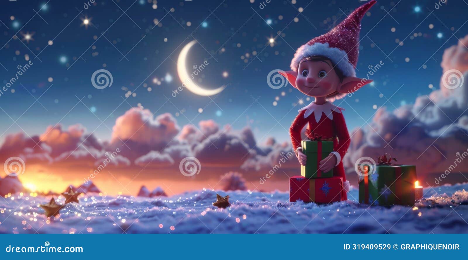 Cute and Happy Looking Christmas Elf Winter Banner Stock Image - Image ...