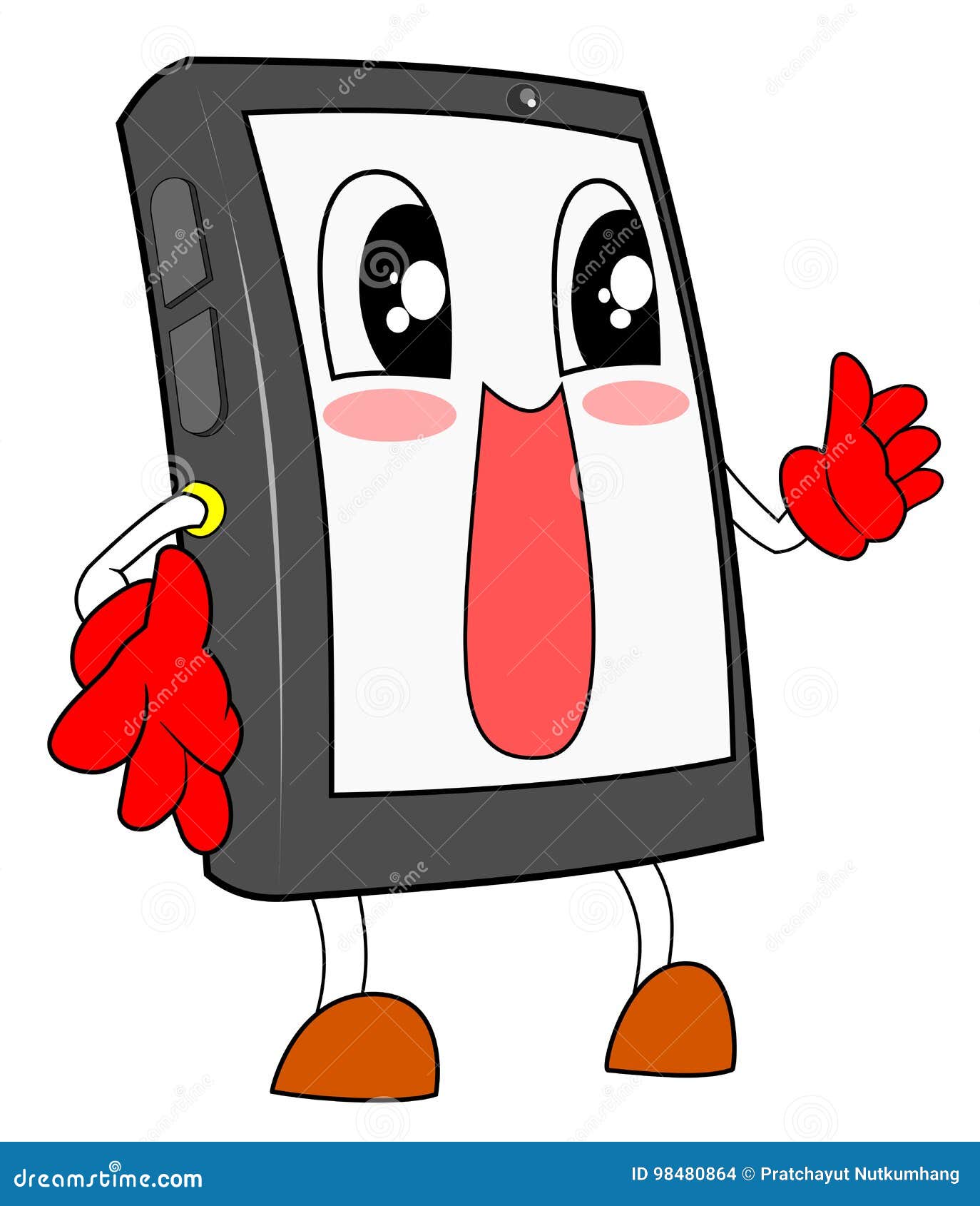 Cute happy mobile stock illustration. Illustration of smartphone - 98480864
