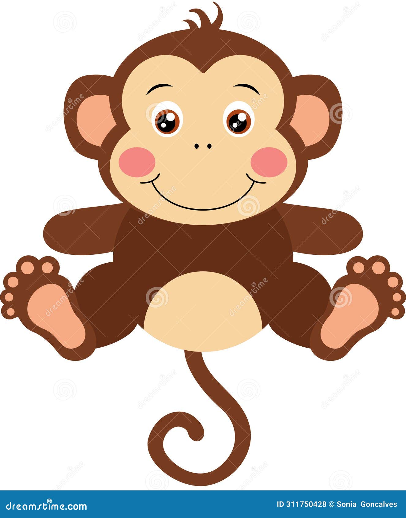 Cute Happy Monkey Isolated on White Stock Vector - Illustration of ...