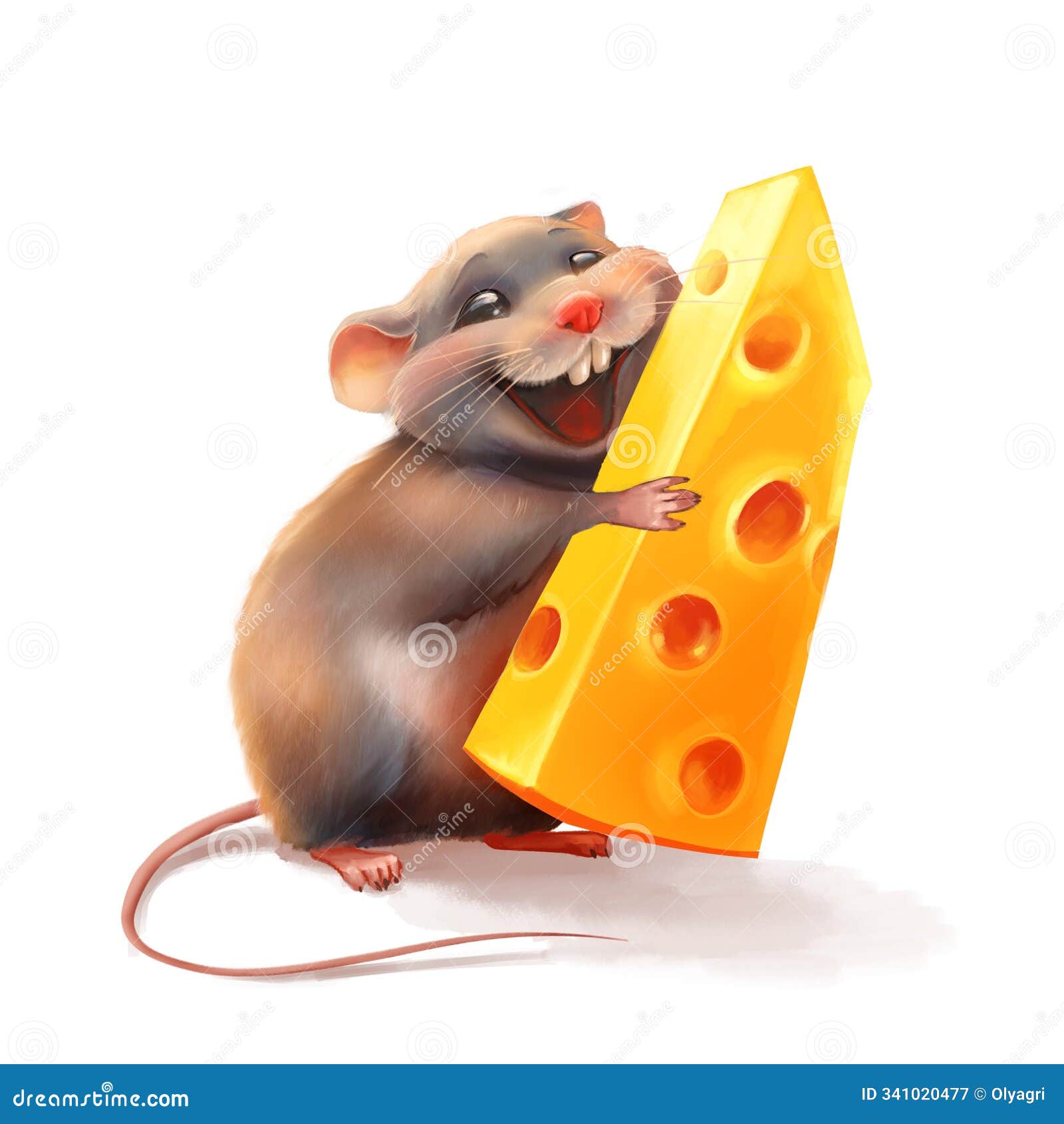 Cute Happy Mouse with Cheese. Animal Illustration on White Background ...