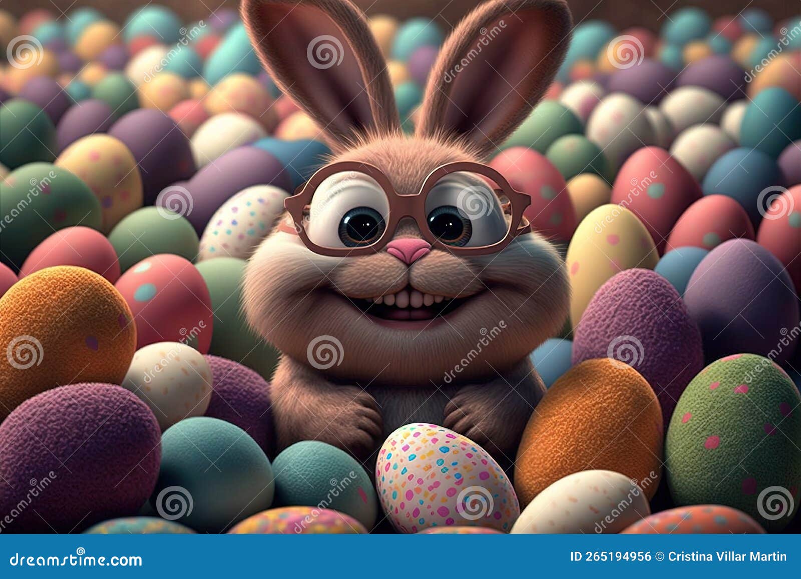 Happy Nerdy Bunny Burried in Easter Eggs Created Using Generative AI ...