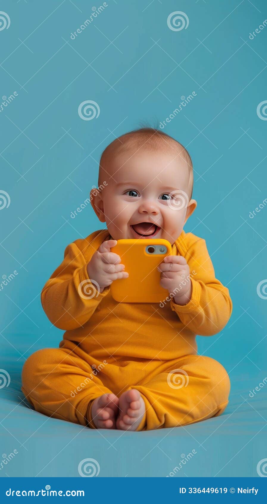 Cute Happy Newborn Baby Working with Mobile, Stock Image - Image of ...