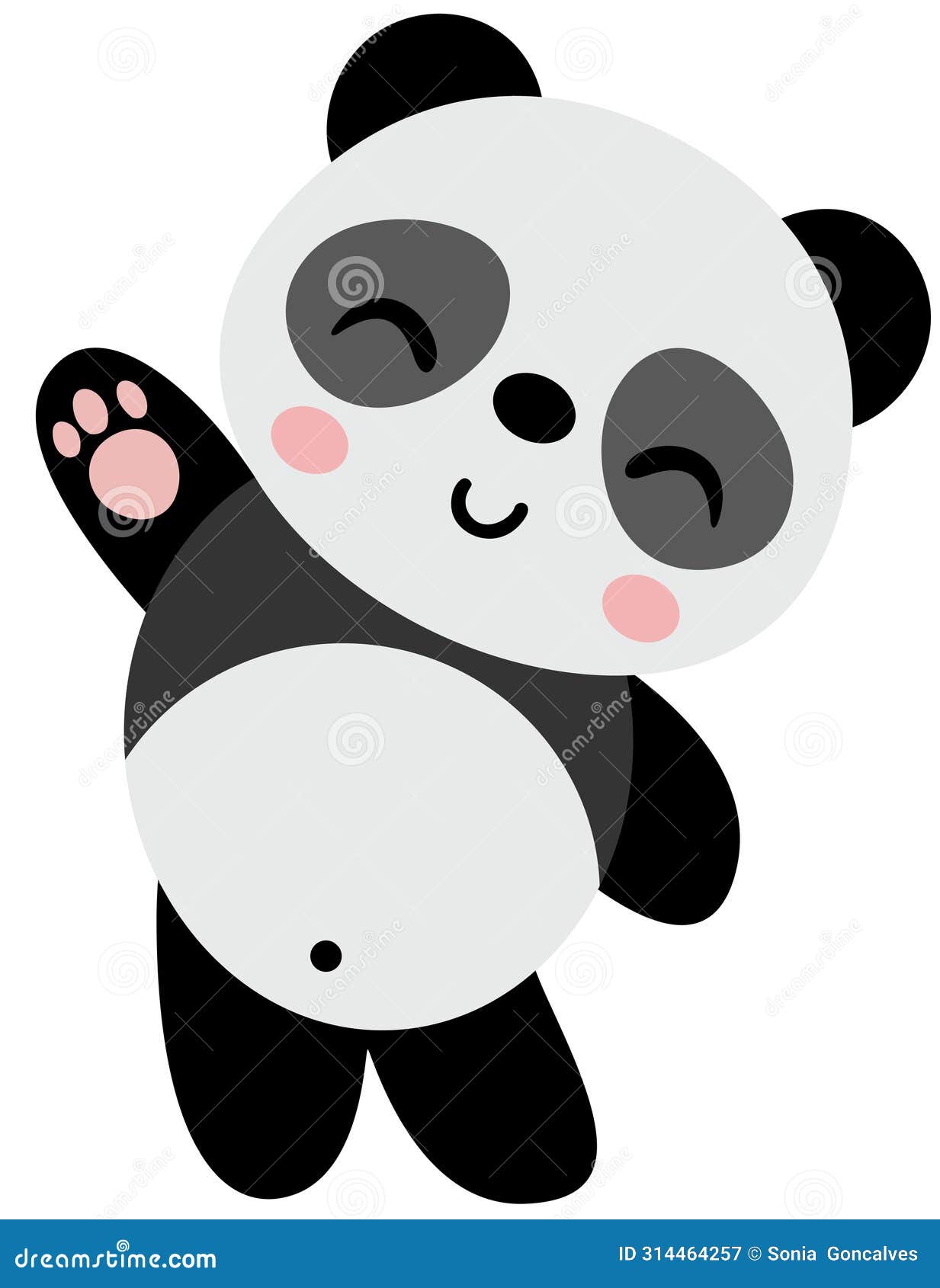 Cute Happy Panda Waving Isolated Stock Vector - Illustration of ...