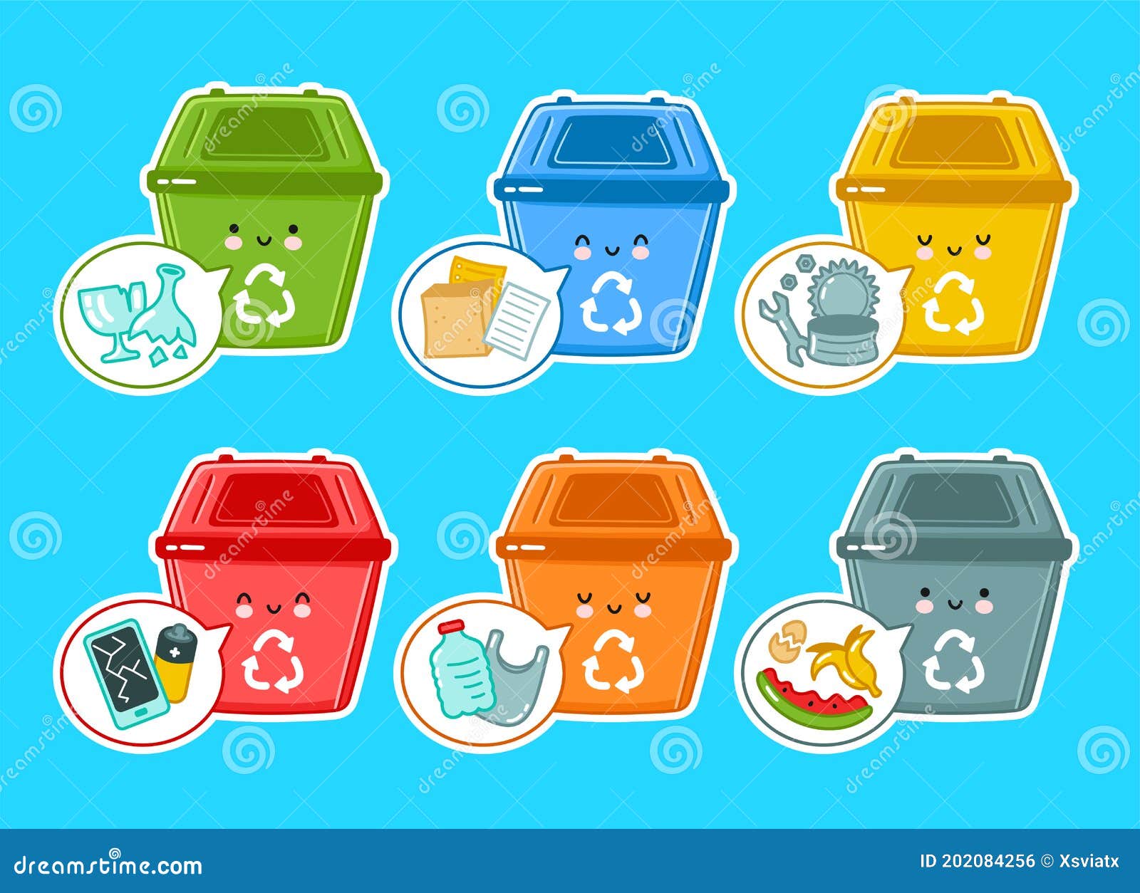 Cute Happy Plastic Containers for Garbage Set Stock Vector ... Cute Happy Plastic Containers for Garbage Set Stock Vector ...