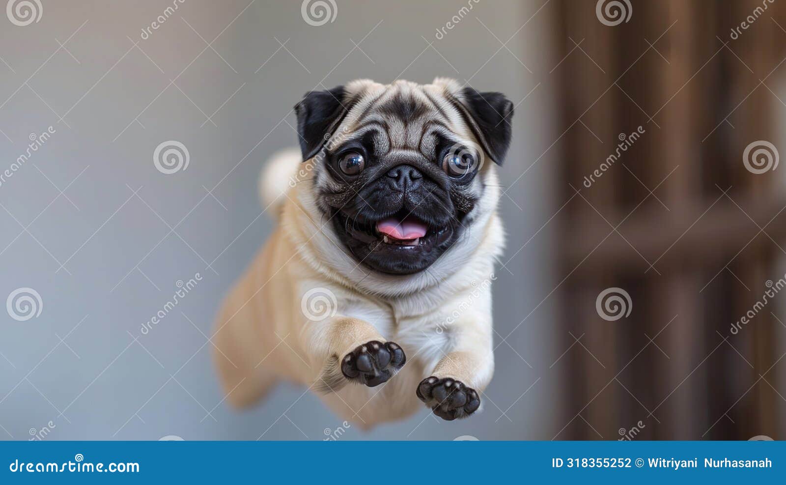 Cute Happy Pug Dog Jumping. AI Generative Stock Illustration ...