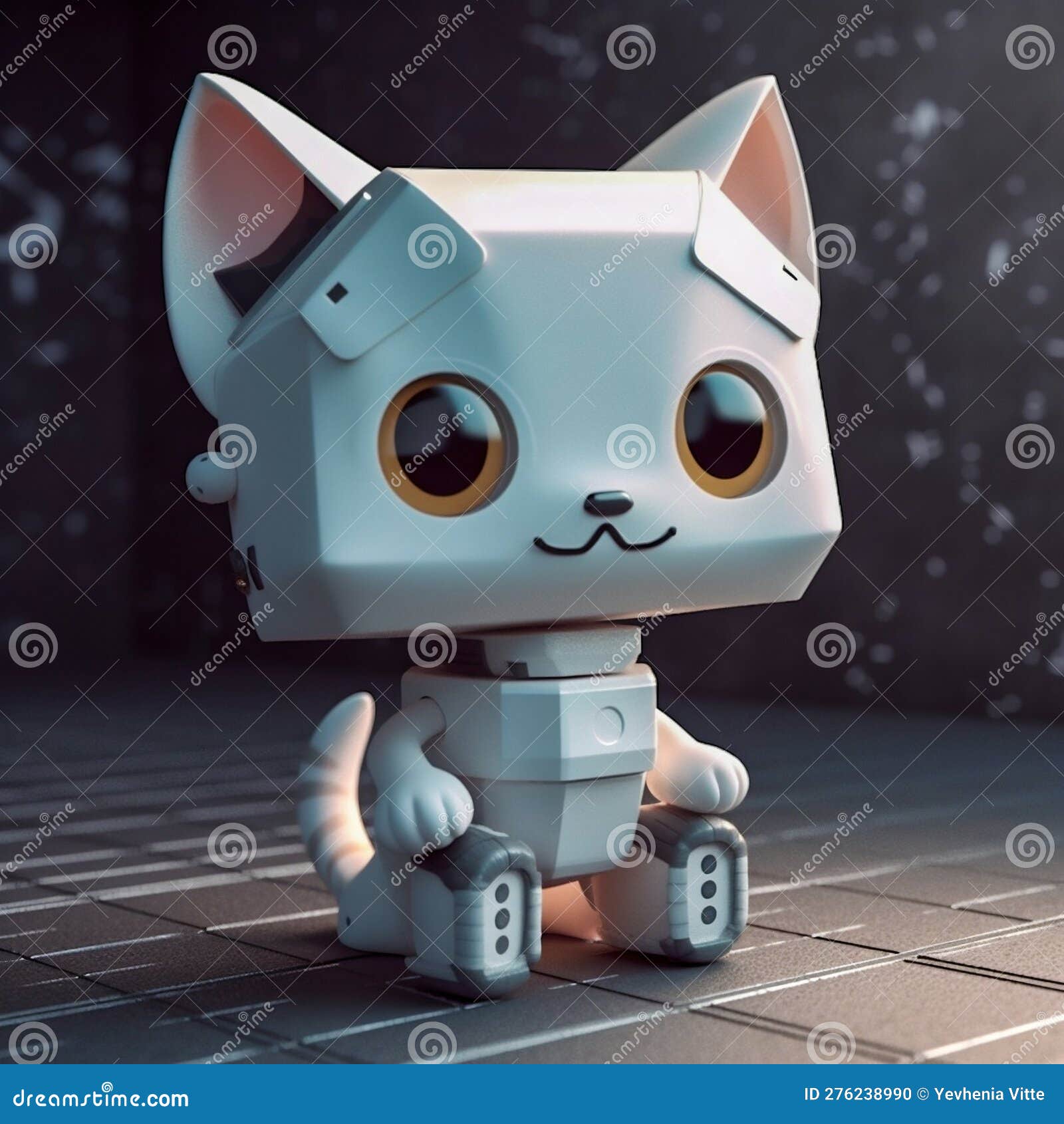 Cute Happy Robotic Kitten. Generative AI Stock Illustration ...
