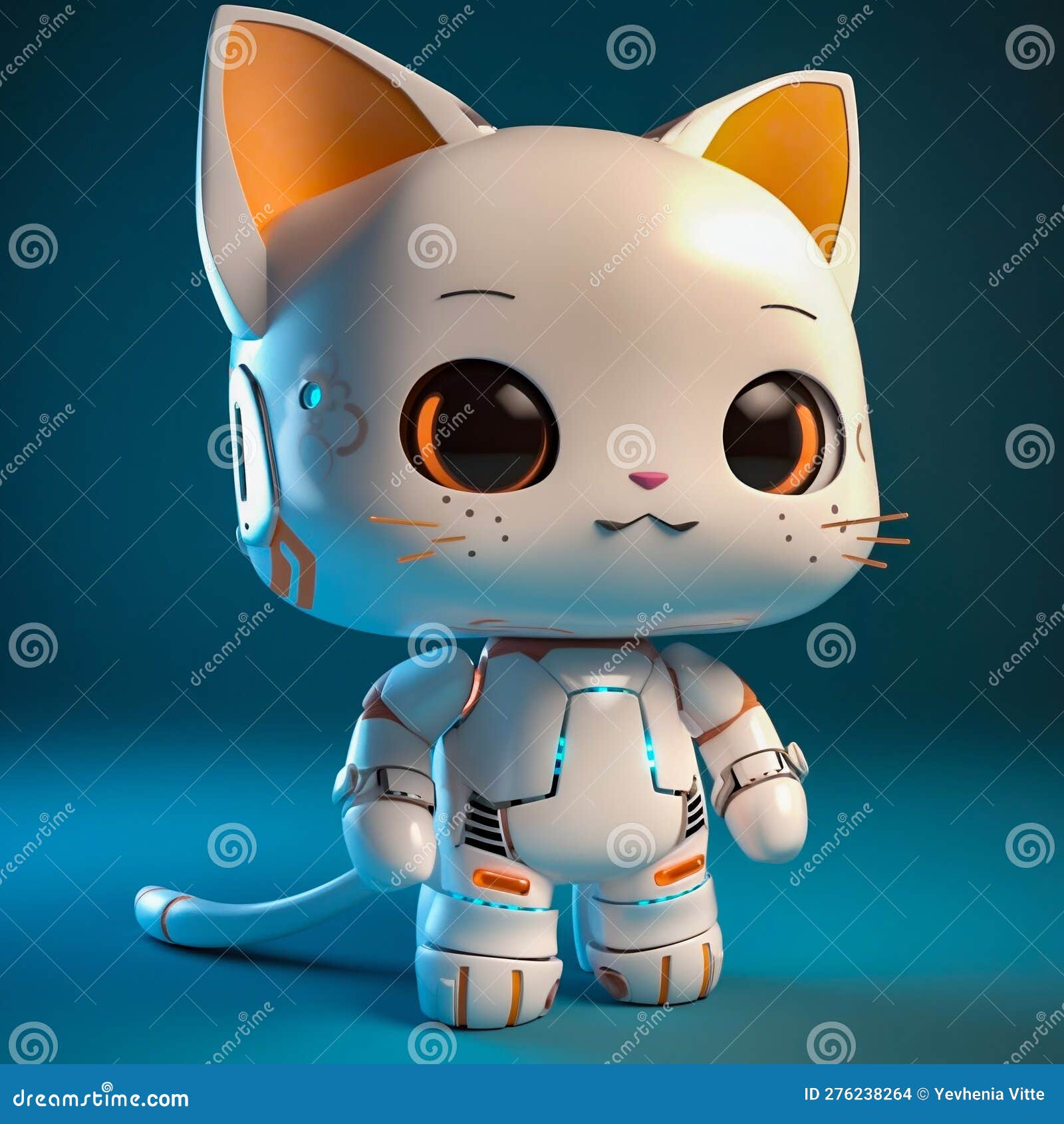Cute Happy Robotic Kitten on Solid Background. Generative AI Stock ...