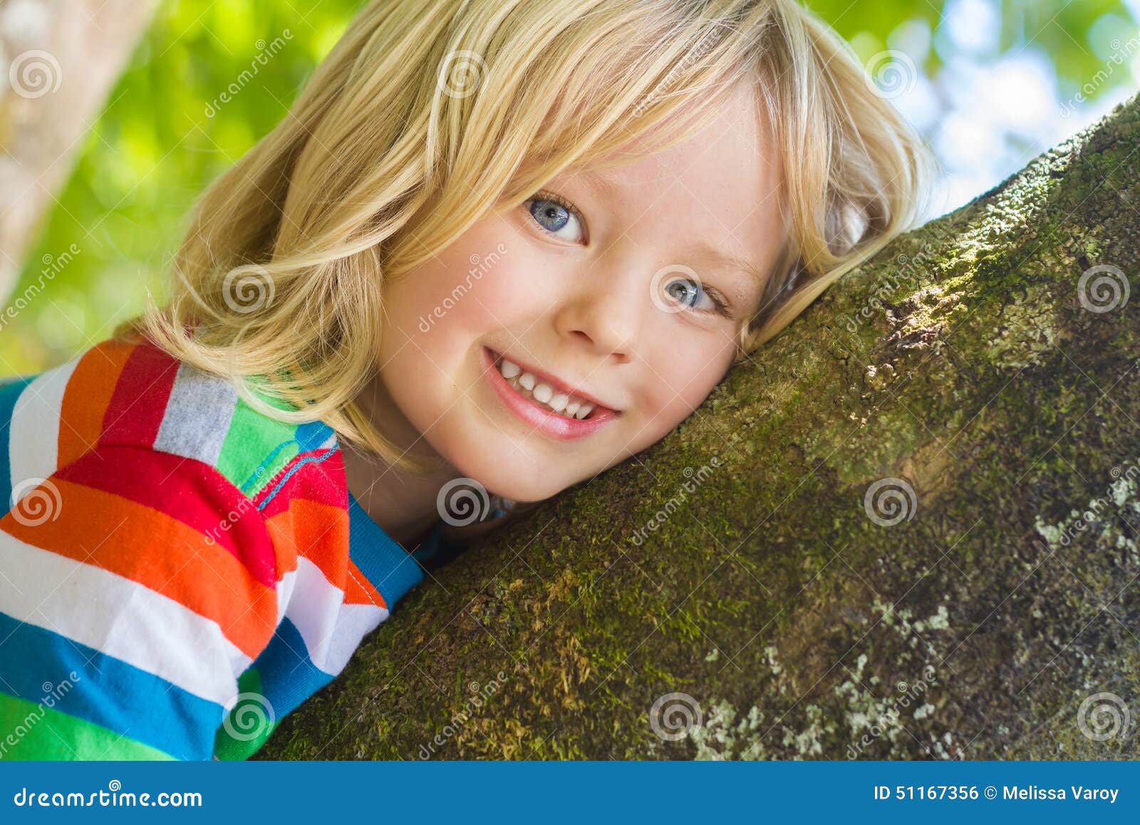 Cute Happy, Smiling Child Relaxing Outdoors in Tree Stock Photo - Image ...