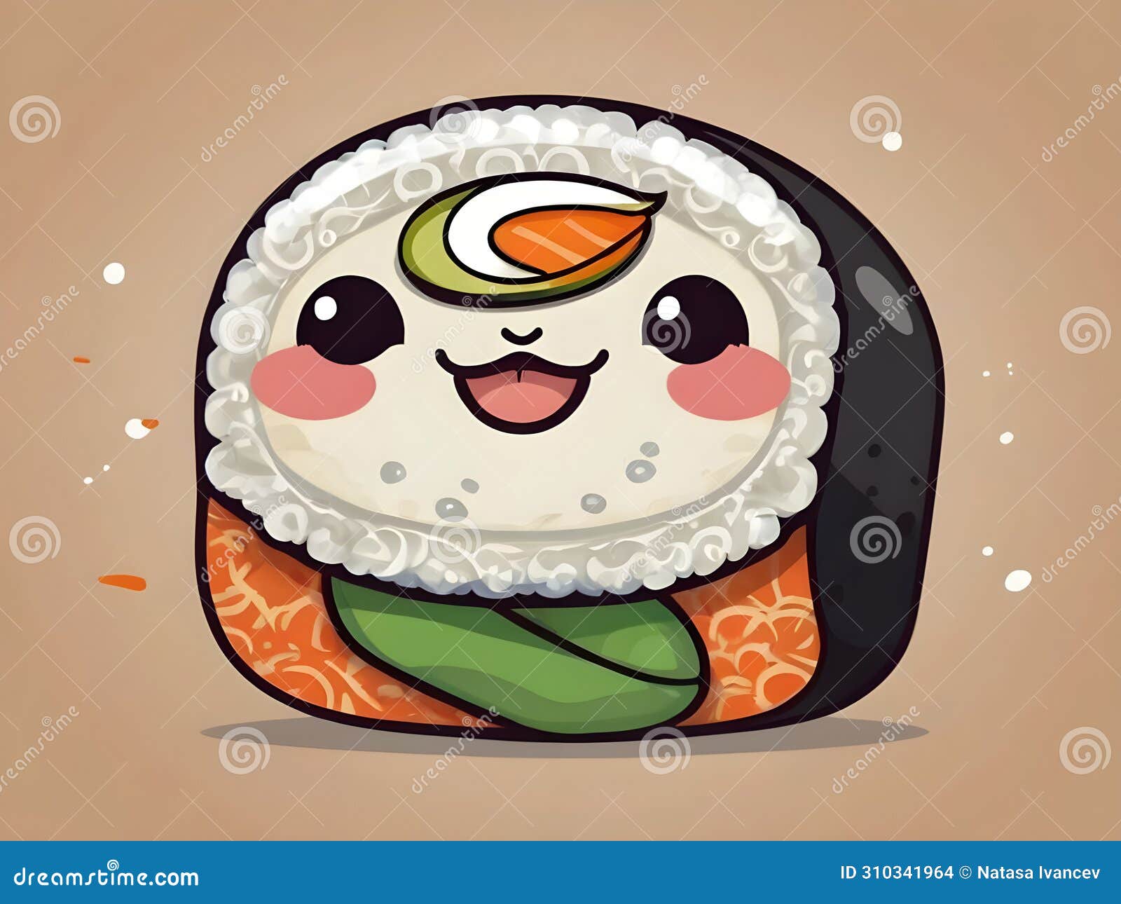 Cute Happy Smiling Sushi Roll Stock Illustration - Illustration of ...