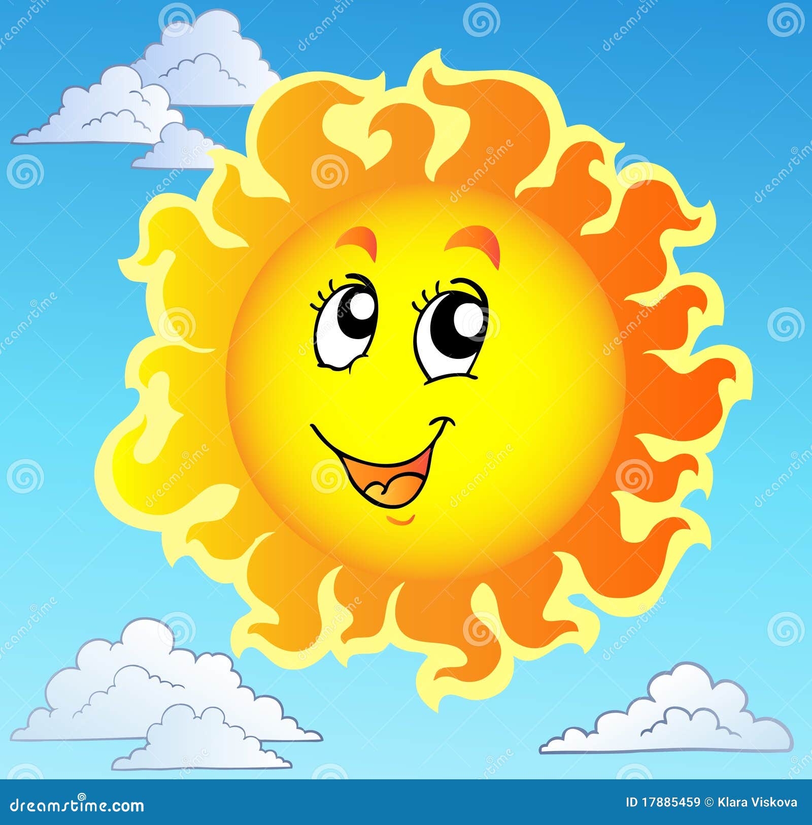 Cute happy Sun on blue sky stock vector. Illustration of climate - 17885459