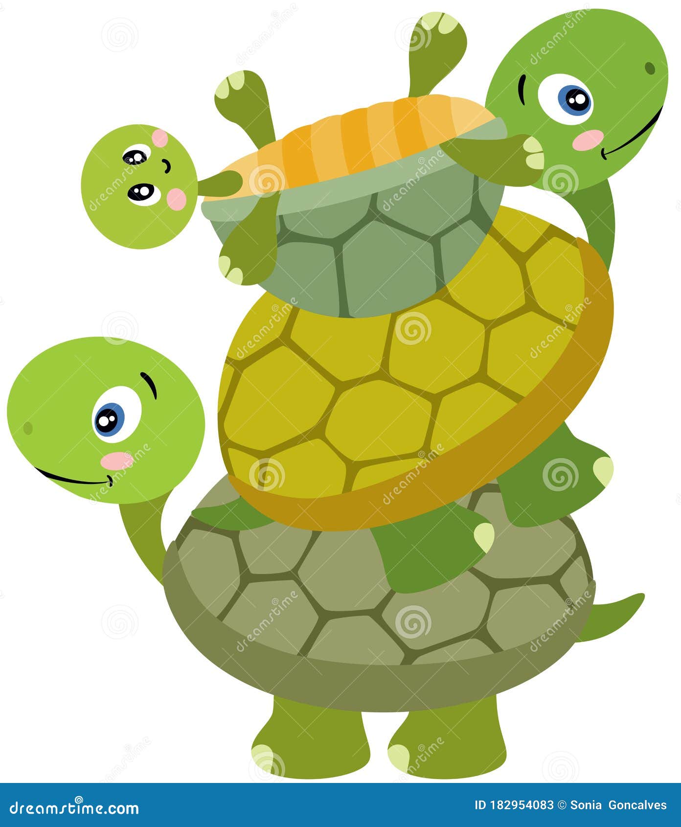 Cute Happy Three Turtles Stacked Stock Vector - Illustration of lovely ...