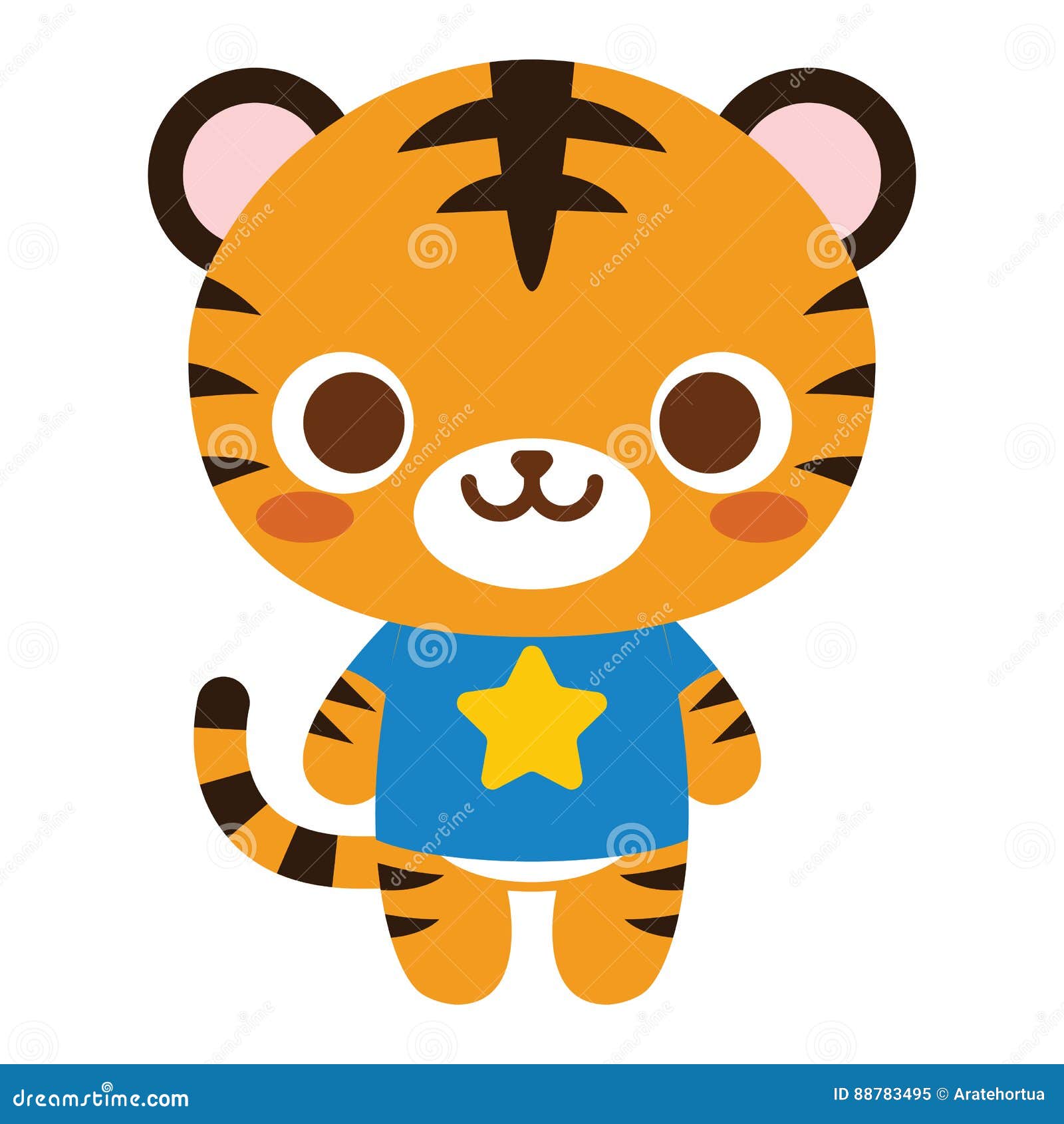 Cute Happy Tiger Isolated on White Background Stock Illustration ...