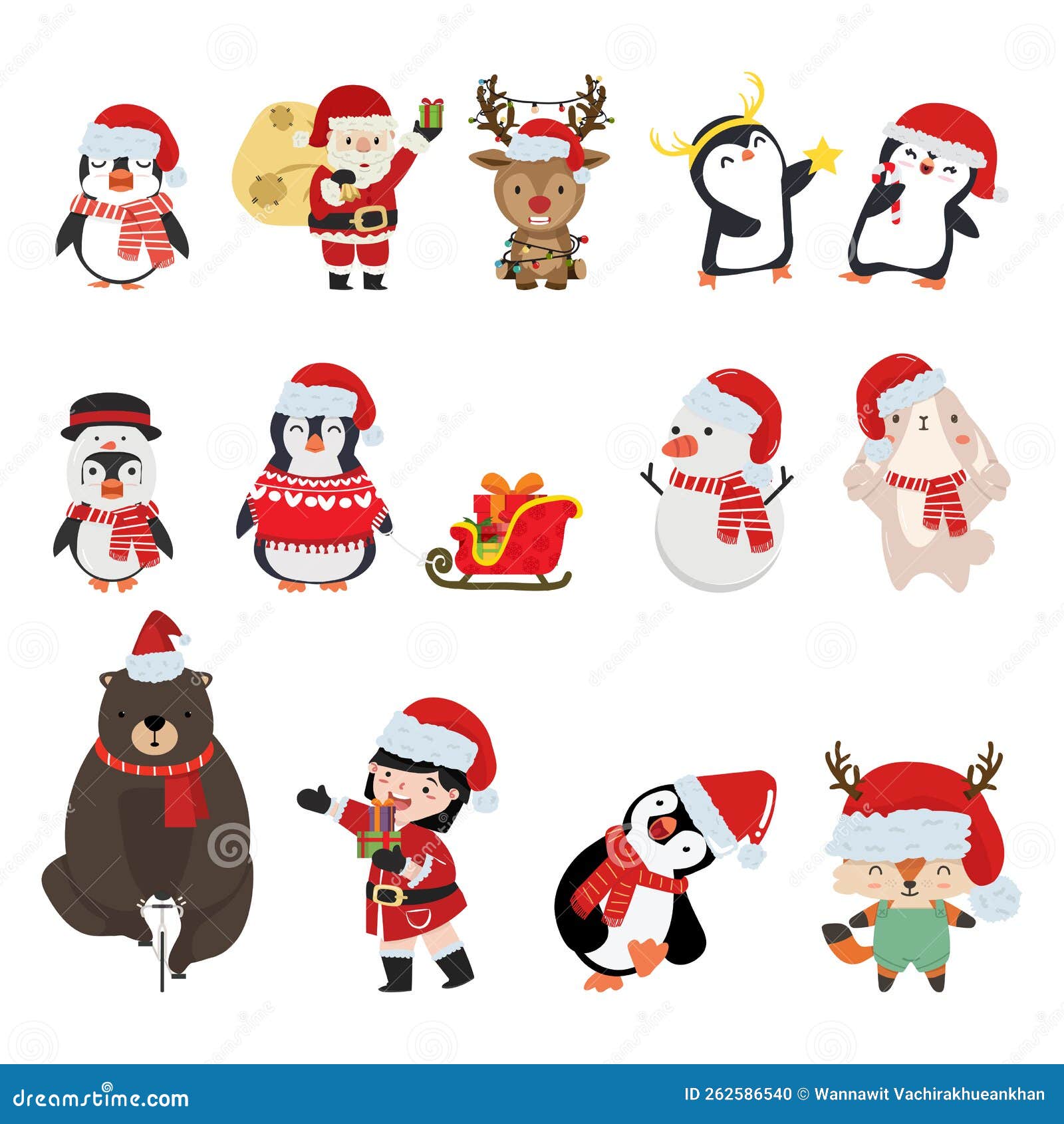 Cute Happy Winter Characters Christmas Set Stock Illustration ...
